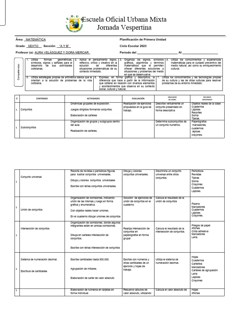 PLANIFICACION 6TO PRIMARIA 2023 Aura | PDF | Sustracción | Aritmética