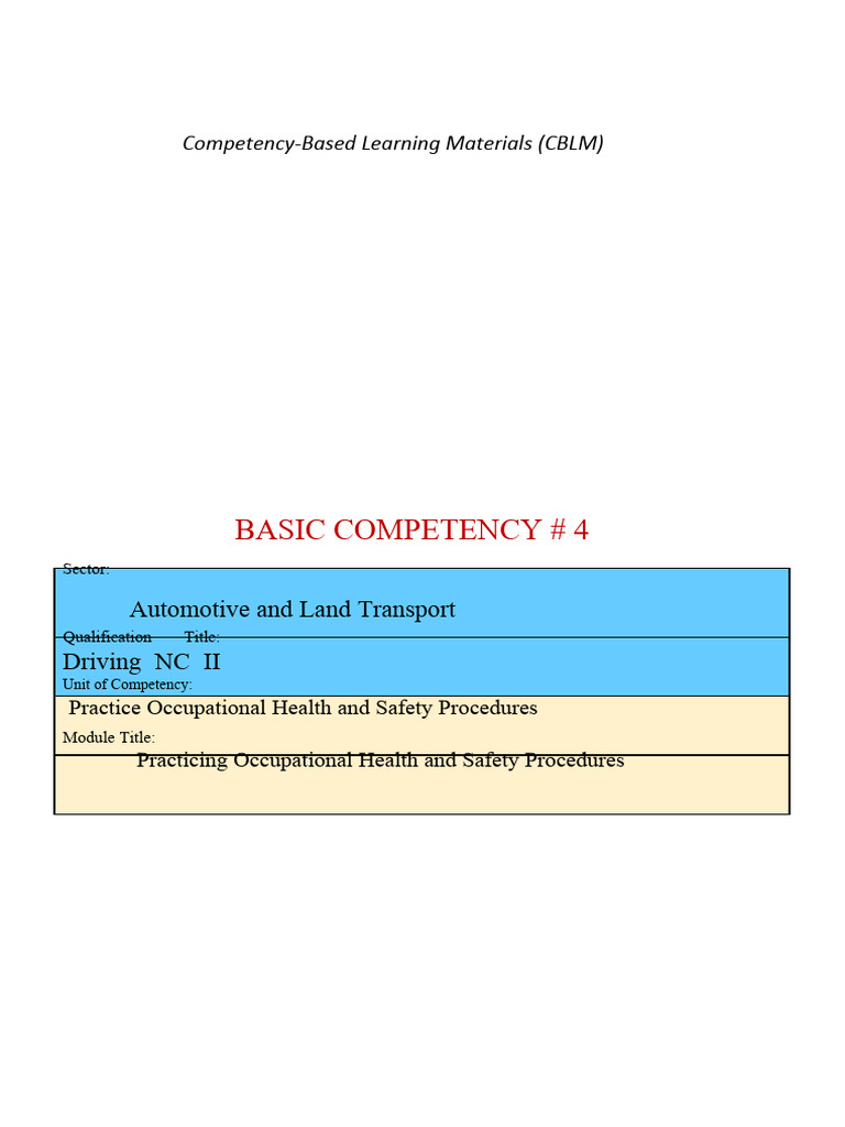 Basic Competency # 4: Competency-Based Learning Materials (CBLM) | PDF | Occupational Safety And ...