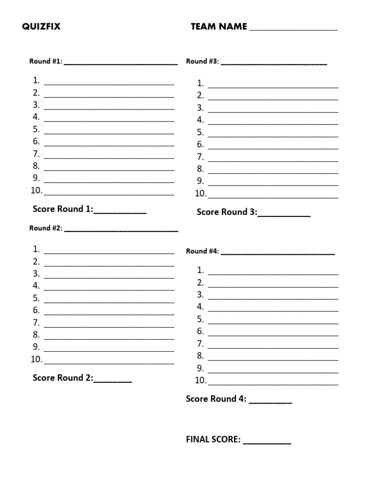 Four-Round Quiz Template | PDF