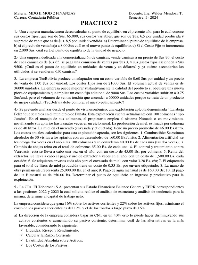 Practico 2 Modulo II Finanzas G-i-24 Upds | PDF | Apicultura | Colmena