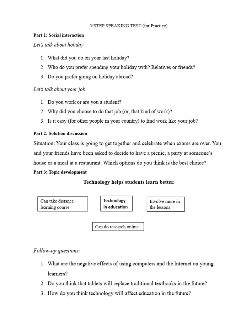VSTEP SPEAKING TEST- Đề tham khảo | PDF