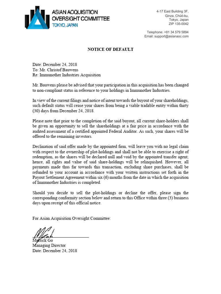 Notice of Default - AAOC | PDF | Business Law | Private Law