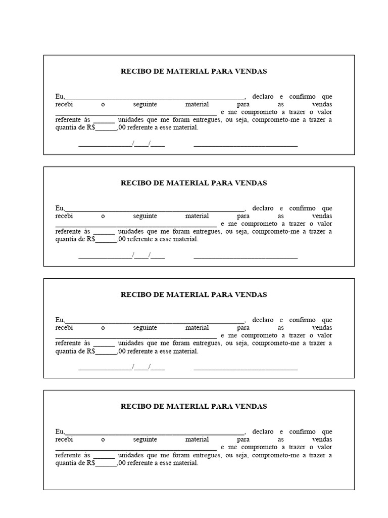 Recibo de Material para Vendas | PDF