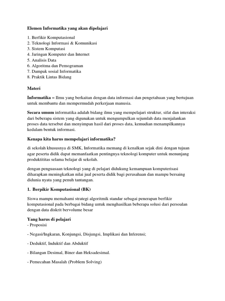 Elemen Informatika Yang Akan Dipelajari | PDF
