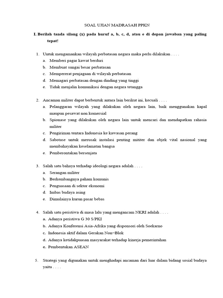 Soal Ujian Madrasah PPKN | PDF