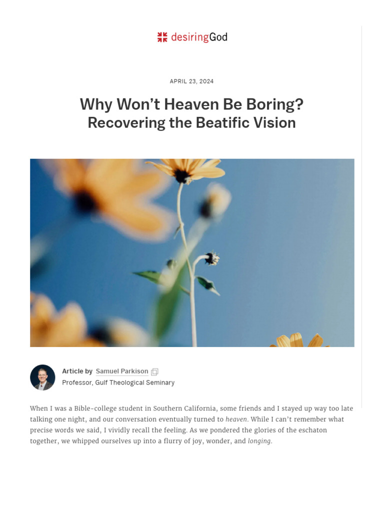 Why Won't Heaven Be Boring? Recovering The Beatific Vision - Desiring ...