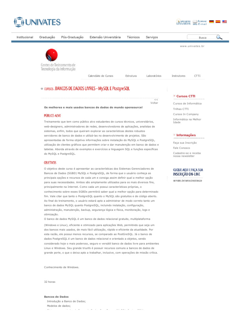 Banco de Dados Livres - MySQL e PostgreSQL | PDF | Gestão de dados ...