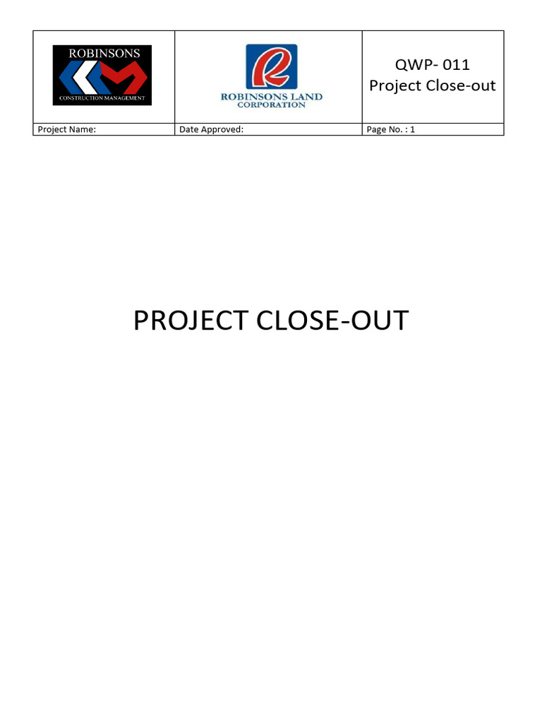 QWP Project Close-Out Procedure | PDF | Construction Management