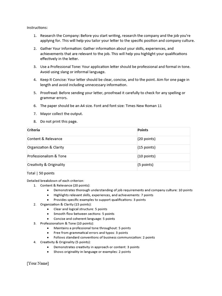 Application Letter Activity | PDF | Proofreading | Information
