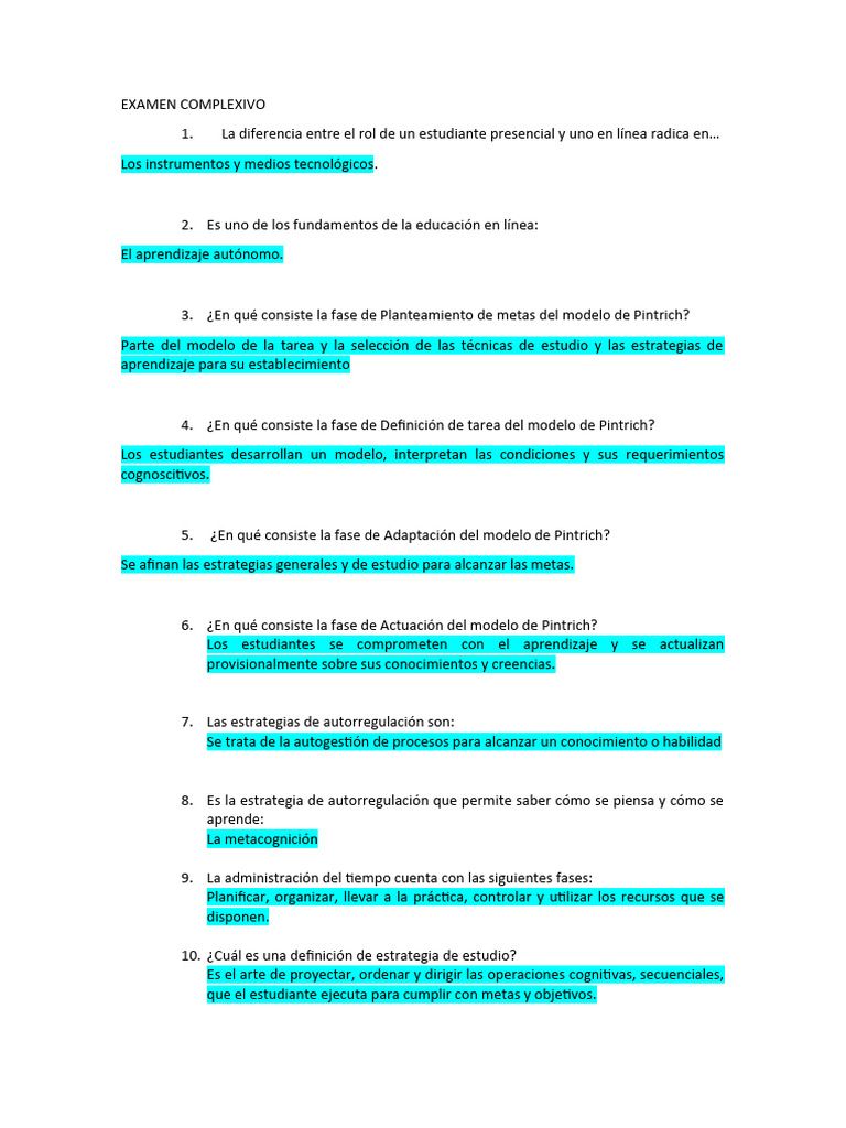 Fases del modelo de autorregulación de Pintrich | PDF | Plan de ...
