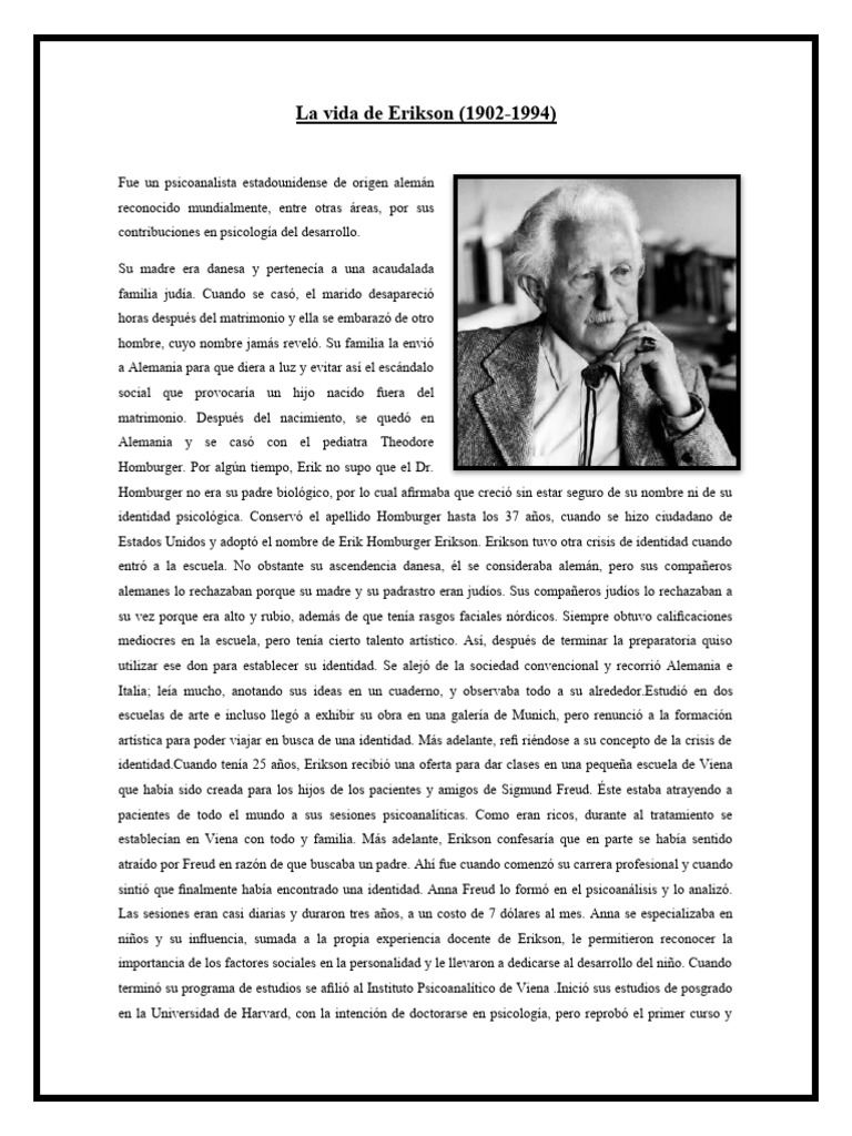 La Vida de Erikson | PDF | Psicoanálisis | Sigmund Freud