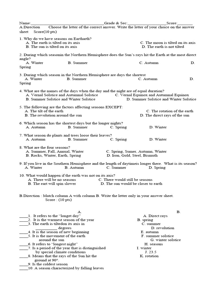 Science Answer Sheet | PDF | Earth | Solar System
