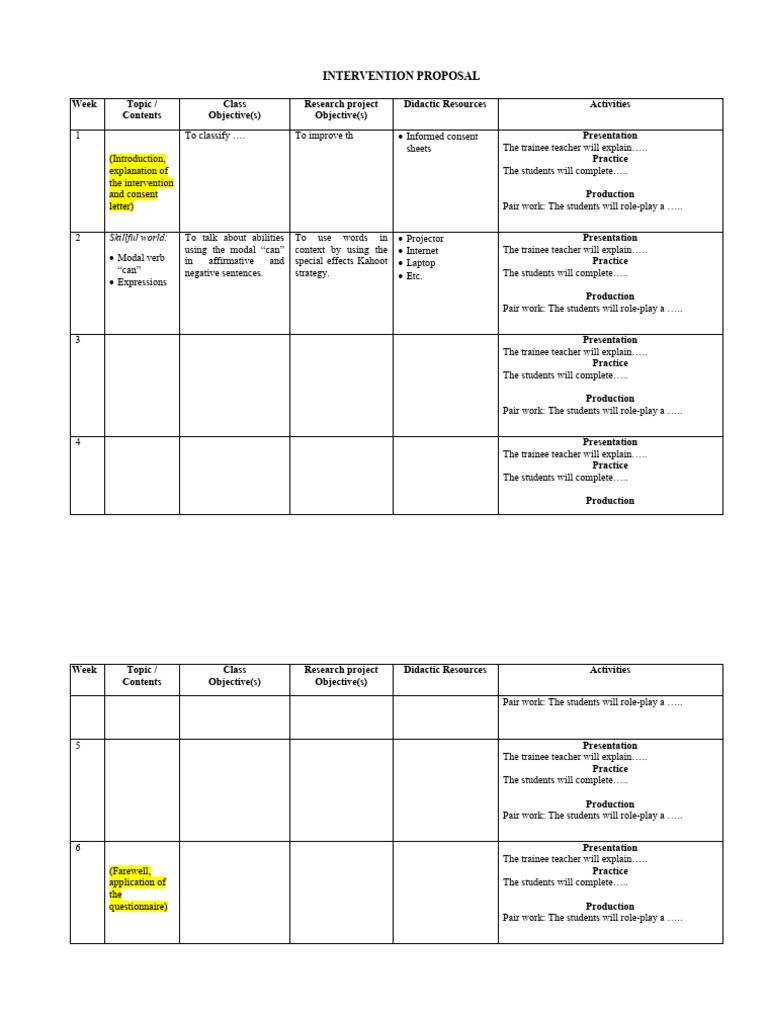 Intervention Proposal (format plan) | PDF | Behavior Modification | Cognitive Science