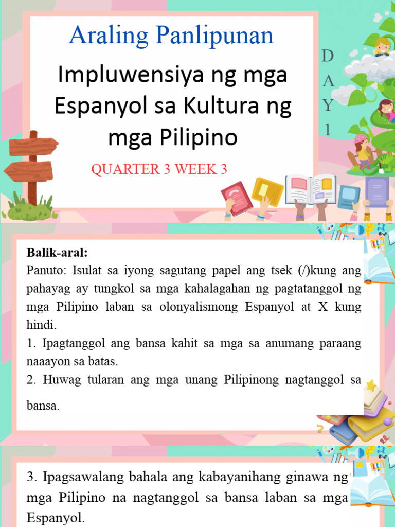 Araling Panlipunan: Impluwensiya NG Mga Espanyol Sa Kultura NG Mga Pilipino | PDF