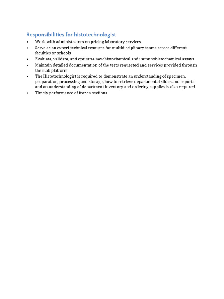 Histotechnologist Responsibilities Overview | PDF