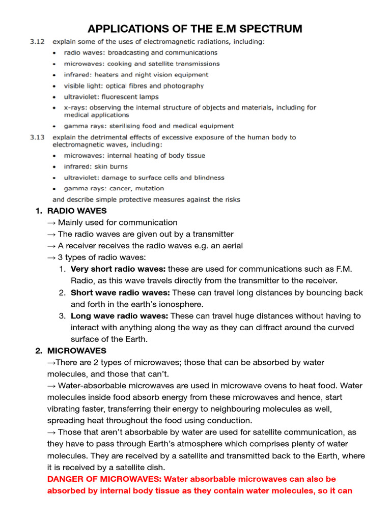 APPLICATIONS OF THE ELECTROMAGNETIC SPECTRUM | PDF | Radio Wave | Ultraviolet