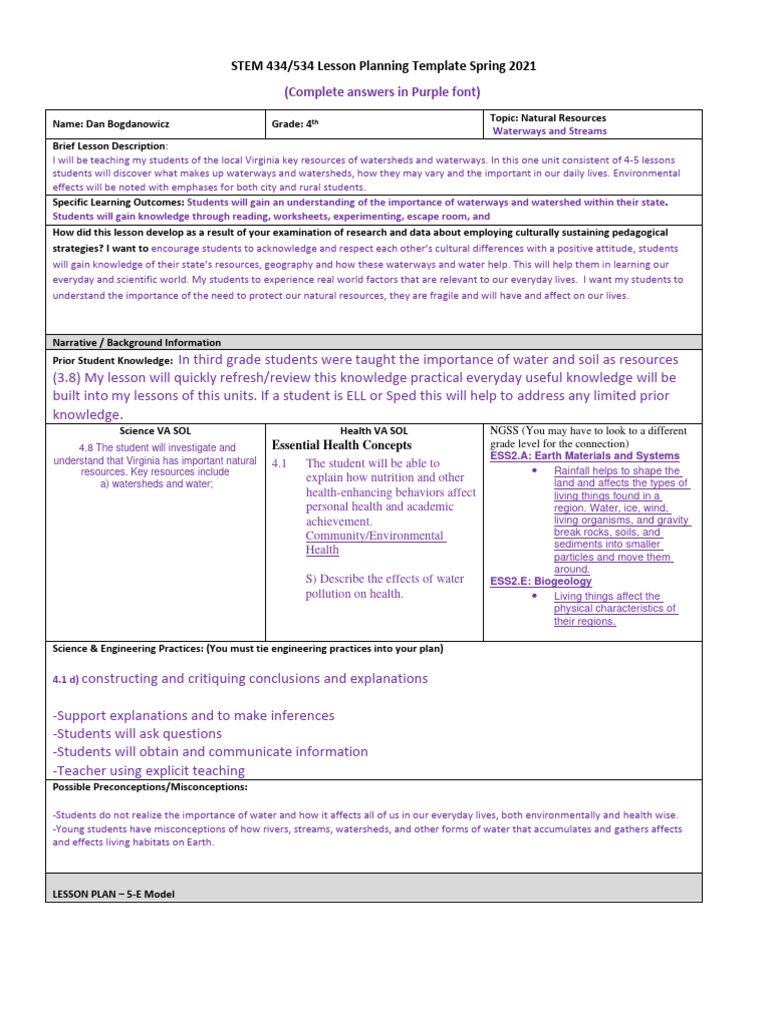 Dbogdanowicz 5e Lesson Planning Template | Download Free PDF ...