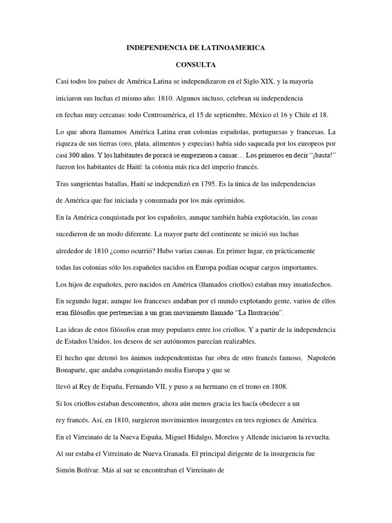 Independencia de Latinoamerica | PDF | America latina | Nueva españa