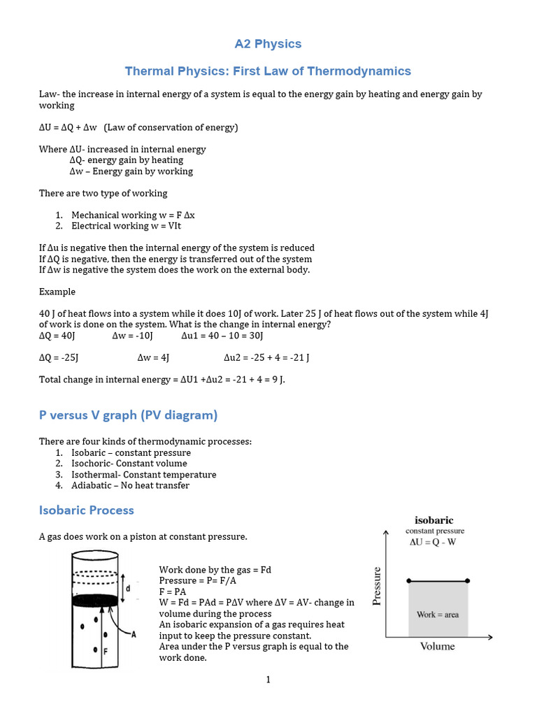 First Law of Thermodynamics | PDF | Heat | Physical Quantities