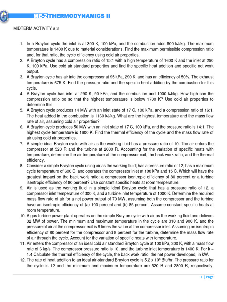 ME2-ACTIVITY-3 | PDF | Temperature | Gas Turbine