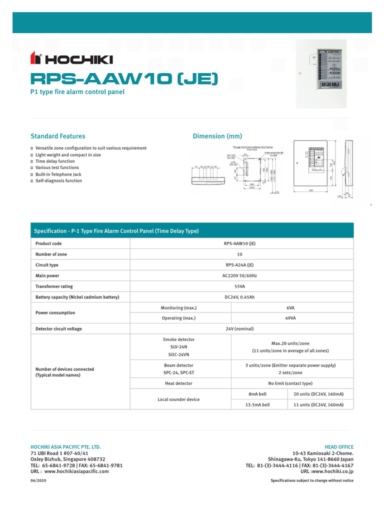 RPS-AAW10 Fire Alarm Control Panel Specs | PDF | Power Supply | Resistor