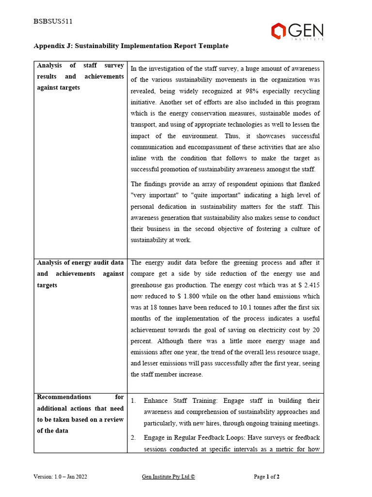 3 - BSBSUS511 Appendix J - Sustainability Implementation Report ...