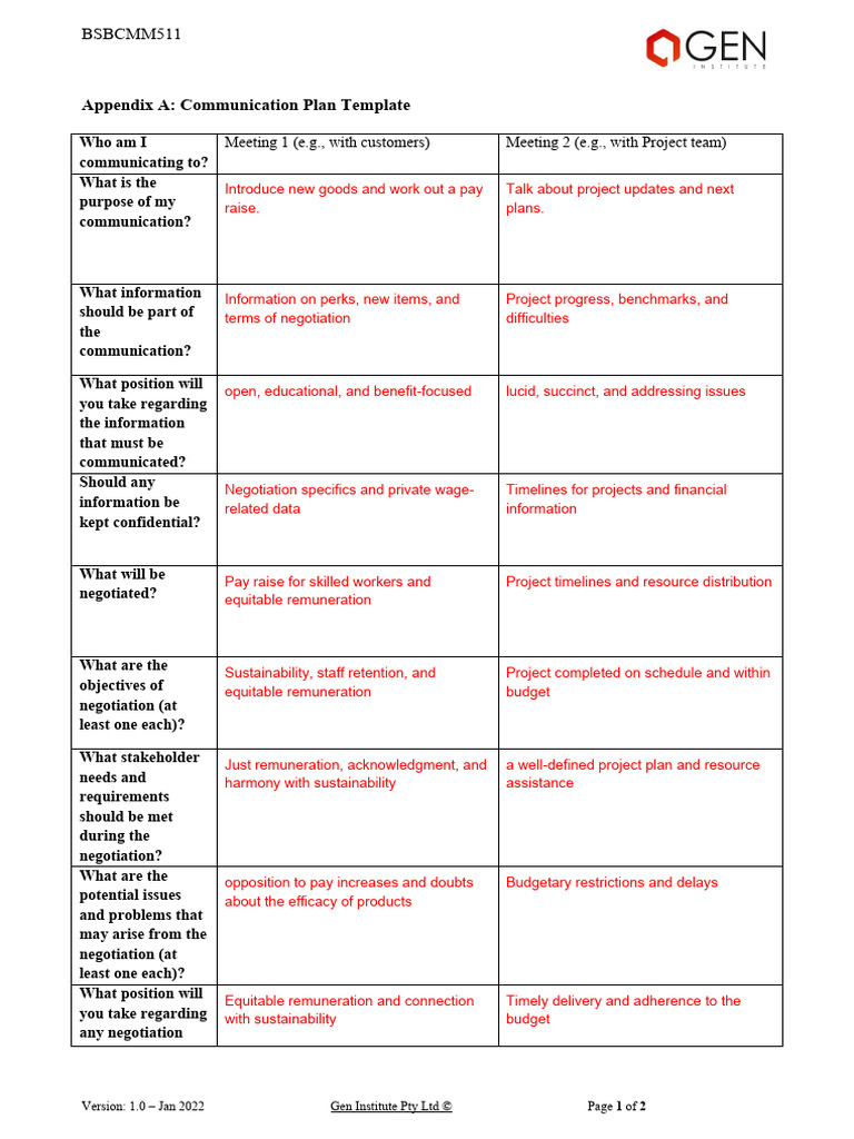 Appendix A - Communication Plan Template !!! | Download Free PDF ...