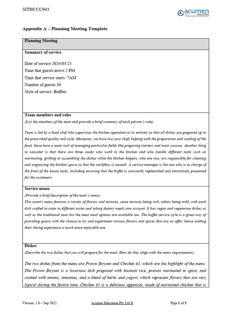 14 - SITHCCC043 - Appendix A | PDF | Western Cuisine | Food And Drink