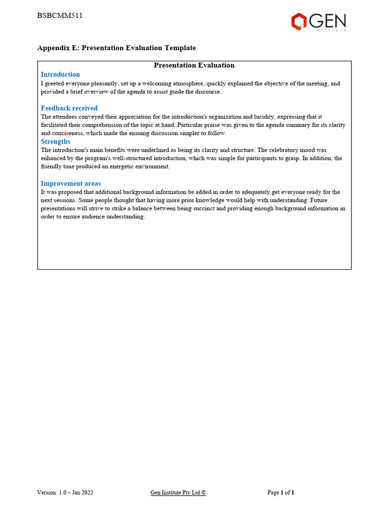 Appendix E - Presentation Evaulation Template $$ | PDF