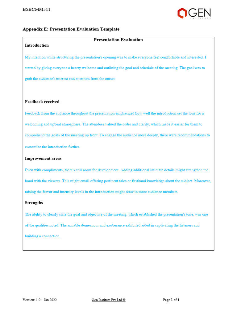 Appendix E - Presentation Evaulation Template | PDF
