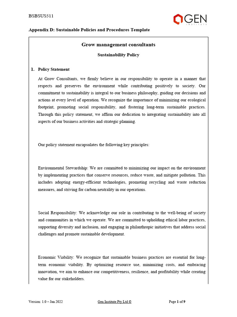 Appendix D - Sustainable Policies and Procedures | PDF | Sustainability ...