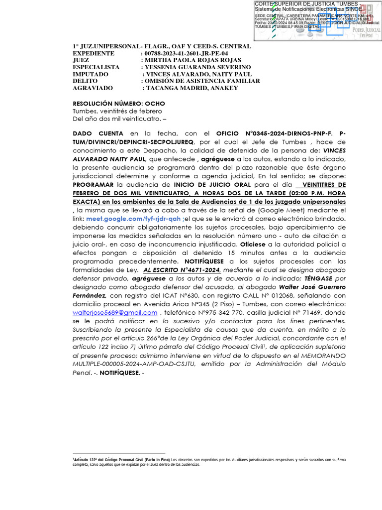 Exp. 00788-2023-41-2601-JR-PE-04 - Resolución - 15601-2024 | PDF | Ley procesal | Ley Pública