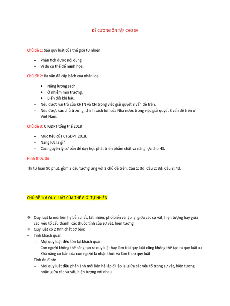 ĐỀ CƯƠNG NHẬP MÔN KHTN CN | PDF