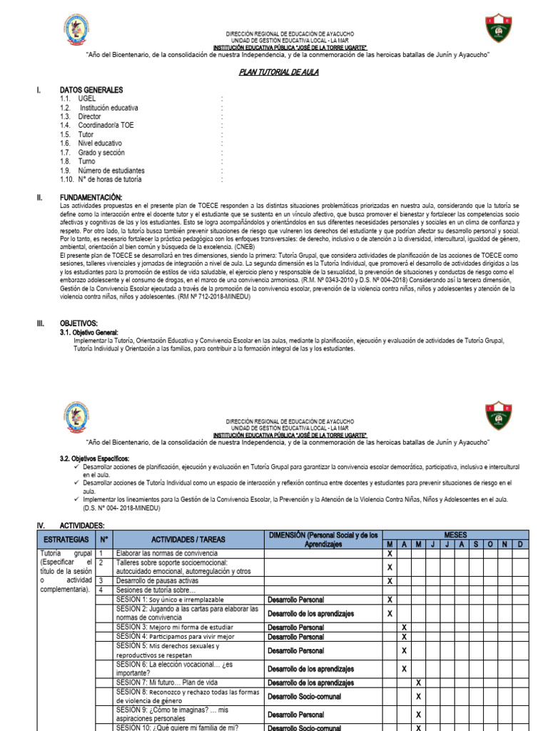 Plan Tutorial de Aula 2do 2024 | PDF | Salón de clases | Desarrollo personal