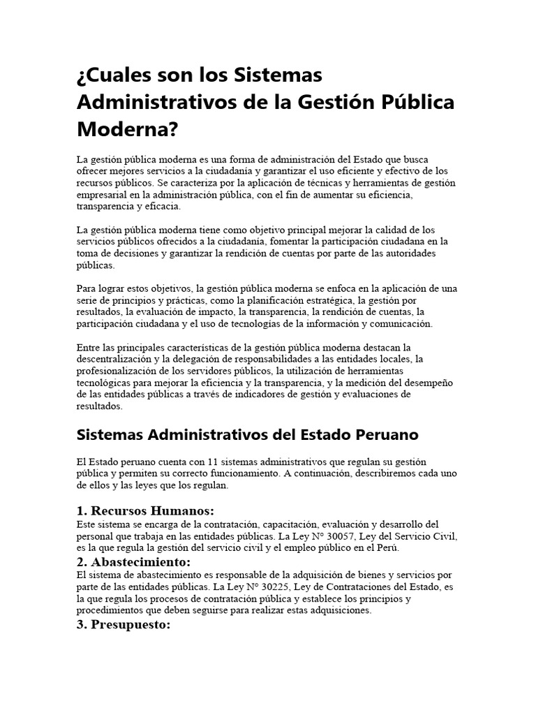 Cuales Son Los Sistemas Administrativos de La Gestión Pública Moderna ... Cuales Son Los Sistemas Administrativos de La Gestión Pública Moderna ...