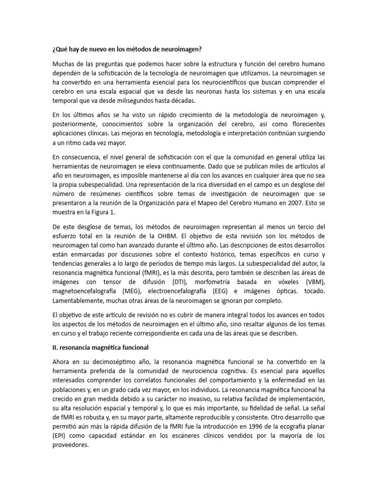 Qué Hay de Nuevo en Los Métodos de Neuroimagen | PDF | Neuroimagen | Imágenes de resonancia ...