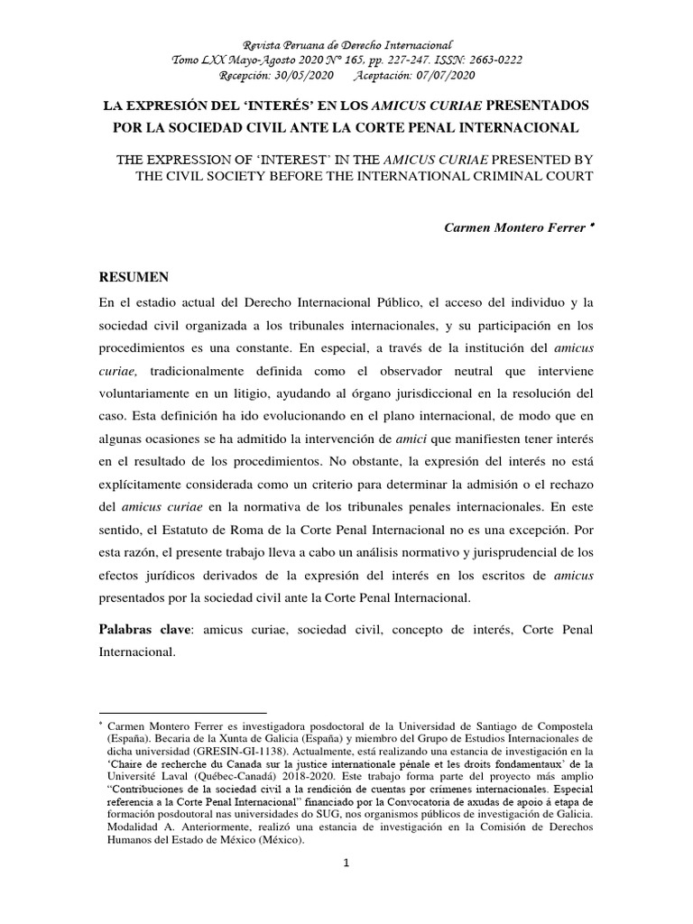 Interés en Amicus Curiae ante CPI | PDF | Convenio europeo de derechos ...