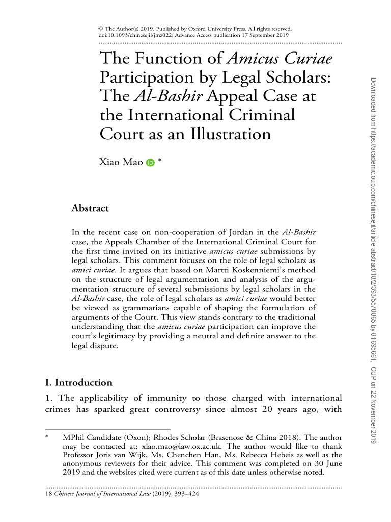 Amicus Curiae Role in Al-Bashir Case | PDF | Amicus Curiae | Treaty