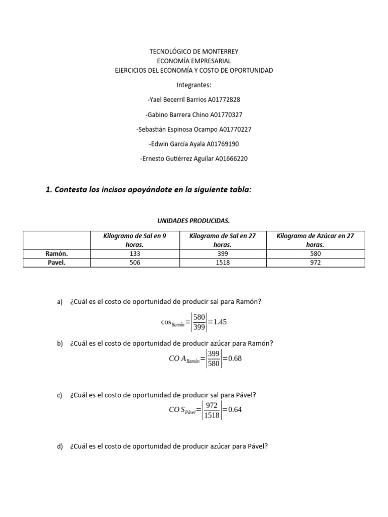 Costo de Oportunidad y Ventajas Comparativas | PDF | Ventaja ...