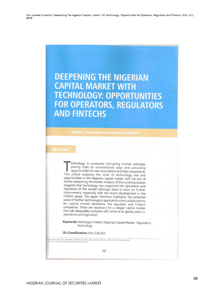 Deepening The Nigerian Capital Market With Technology Opportunities For ...