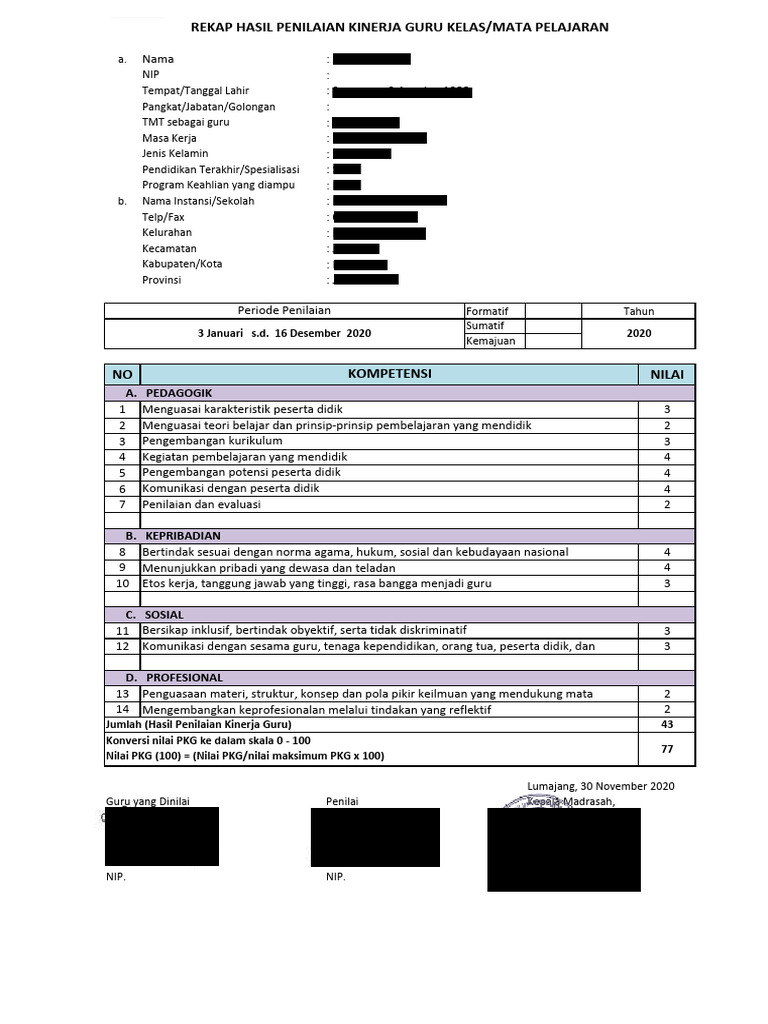 (Censored) Laporan Hasil Penilaian Kinerja Guru | PDF