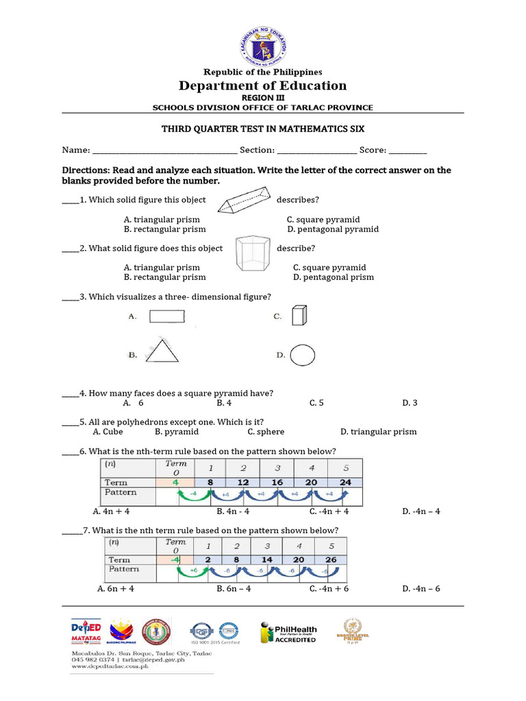 Q3 Math 6 | PDF | Area | Speed
