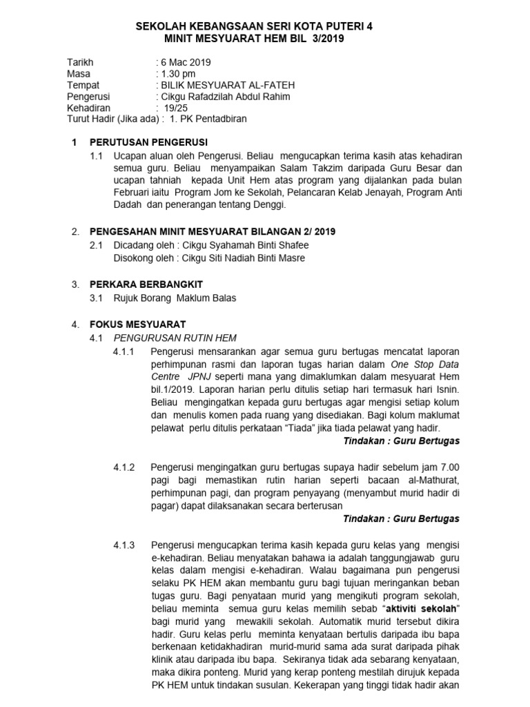 Edit MINIT MESYUARAT HEM BIL3 (2019) | PDF