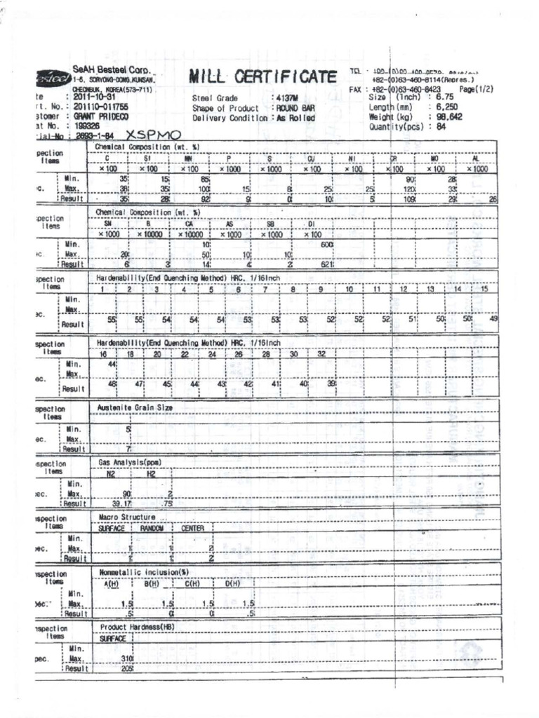 Certificado de Molino 2 | PDF