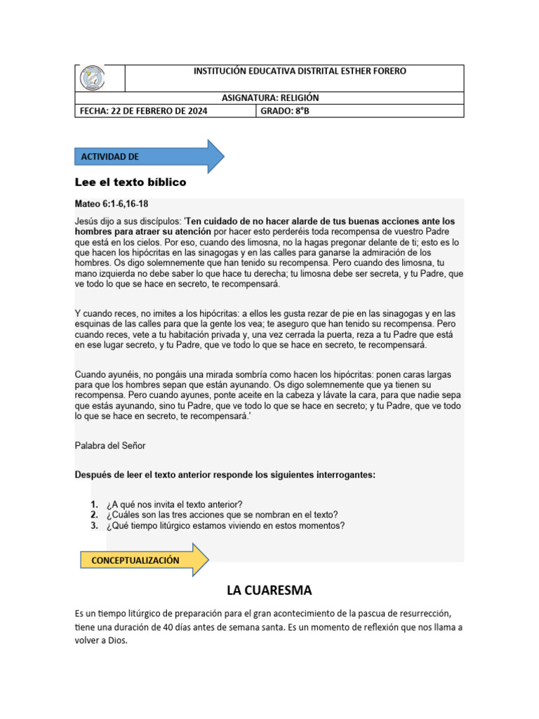 Actividad Cuaresma 7 A-B | PDF | Prestado