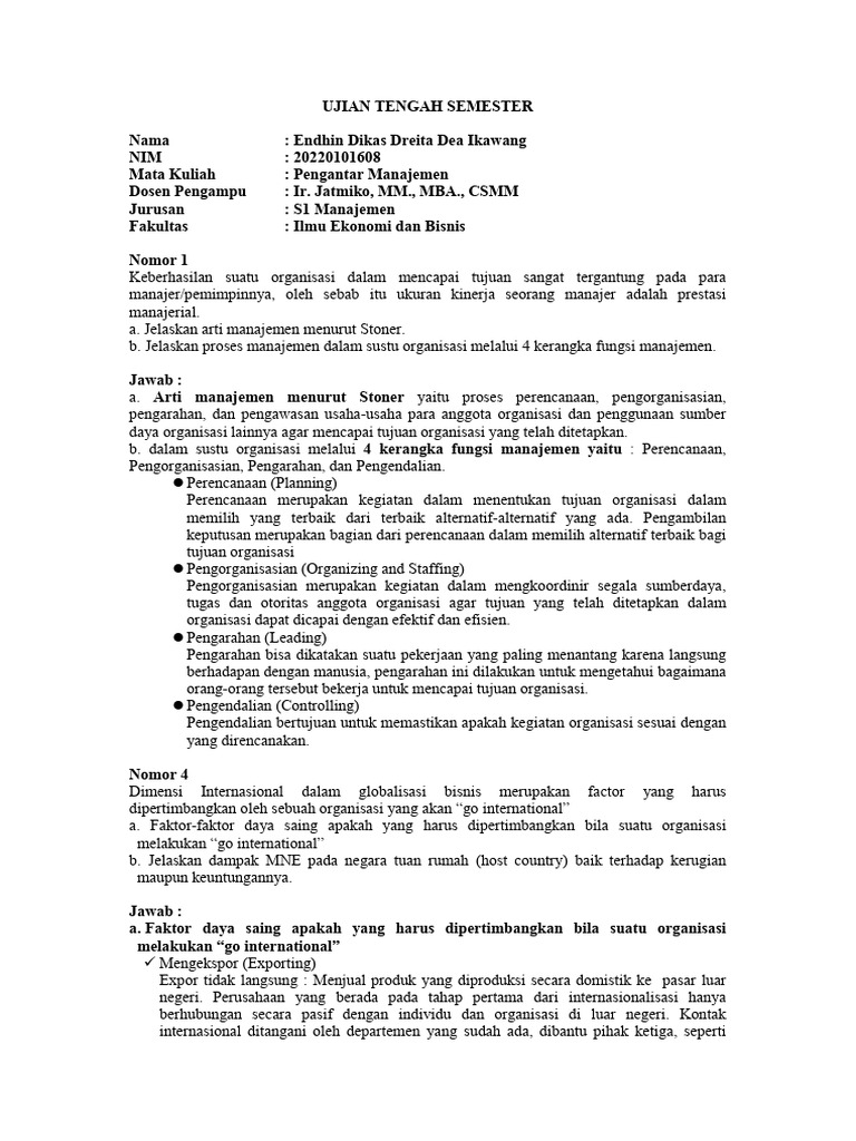 Uts Pengantar Manajemen | PDF