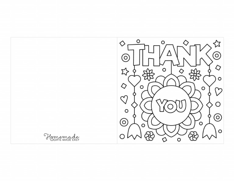 Printable Thank You Cards Coloring Flowers | PDF