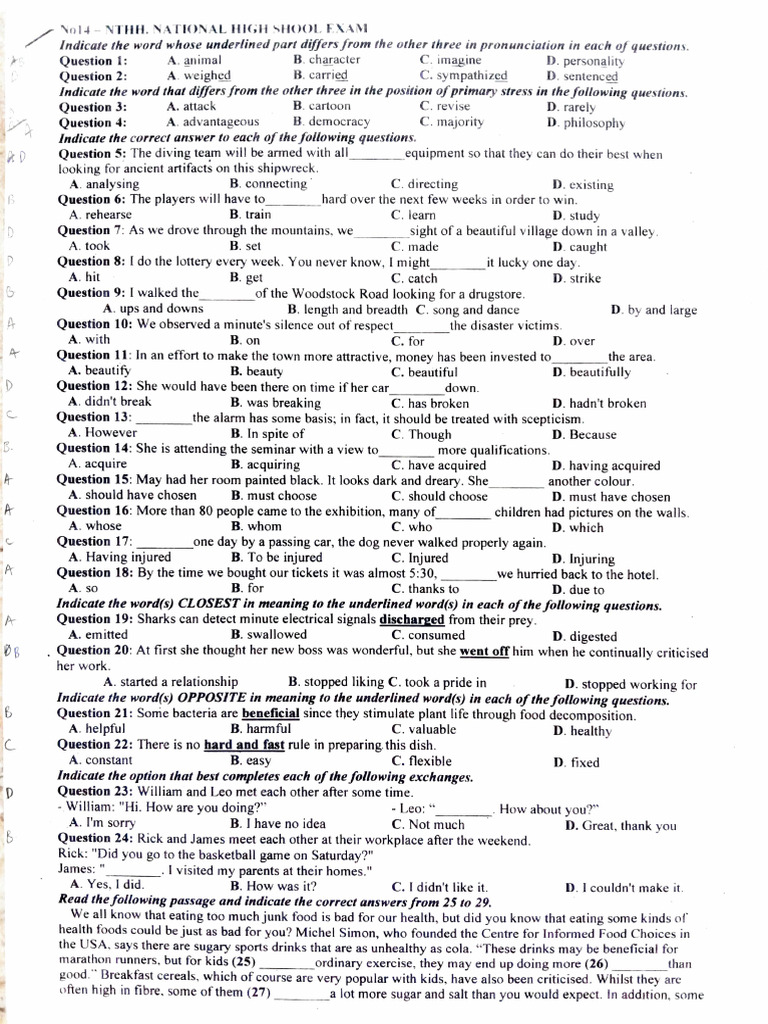 National High School Exam Practice | PDF | Moon | Earth