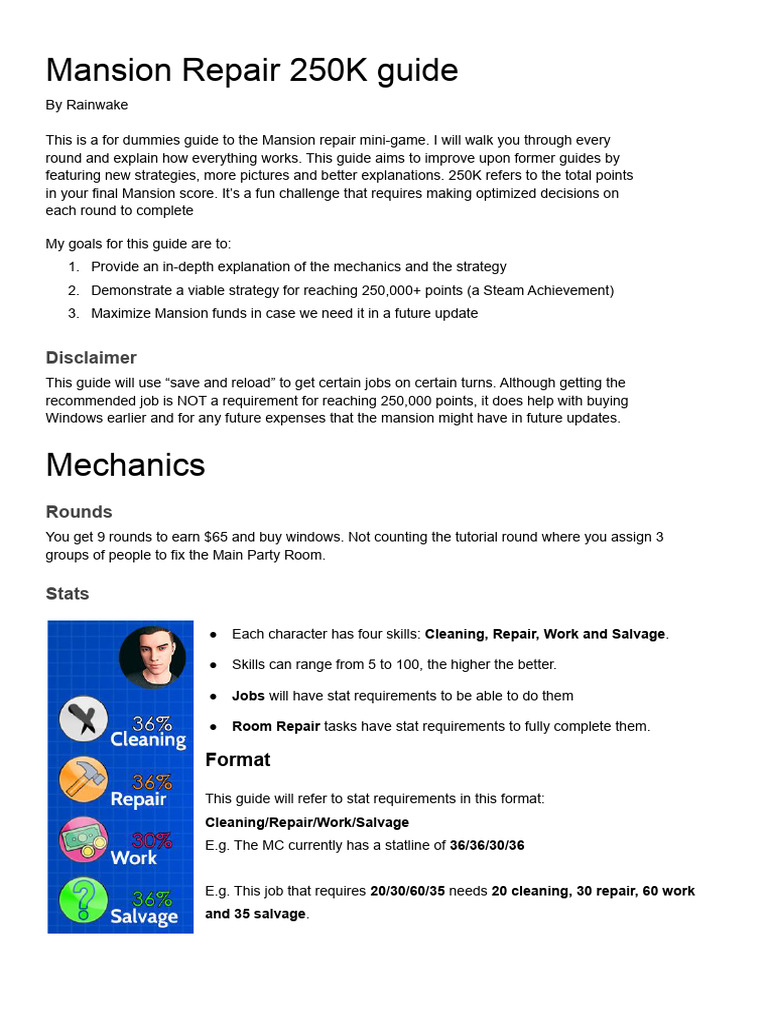 Mansion Repair Guide to 250K Points | PDF