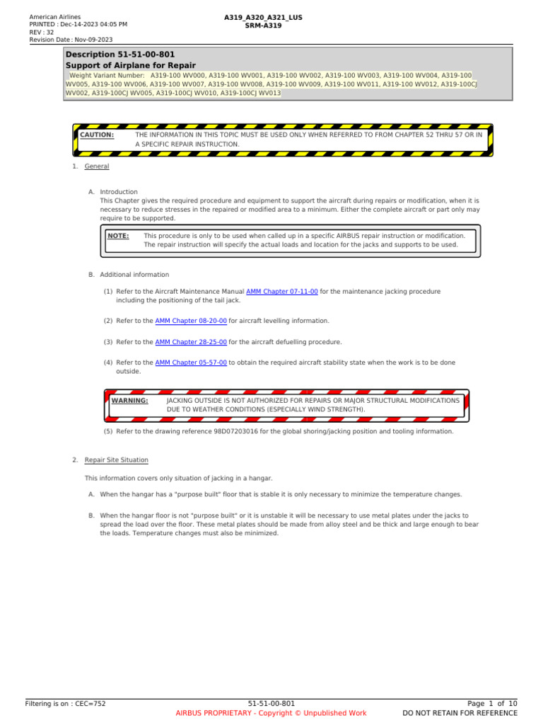 A319 - A320 - A321 - LUS - (SRM-A319) (51-51-00-801 Support of Airplane For Repair) | PDF ...
